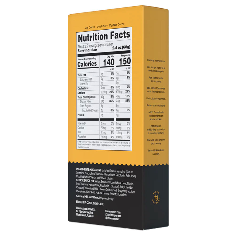 High Fiber Mac and Cheese - 24g of Fiber, Low Calorie, Light Macaroni ...